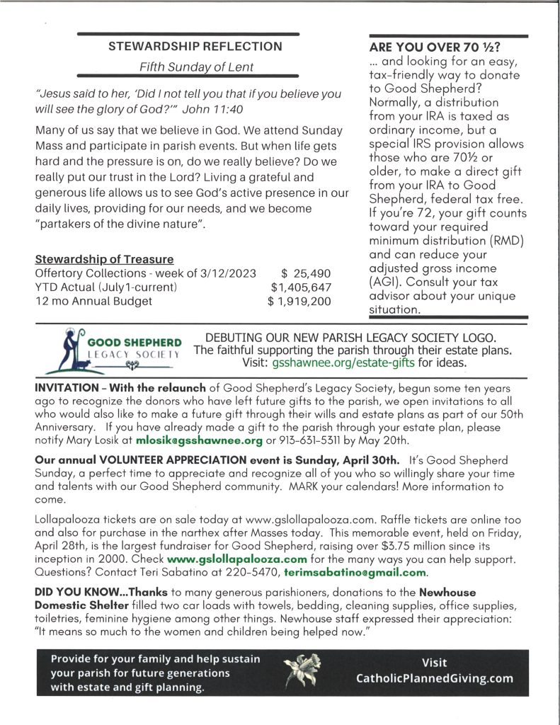 Gift Planning Bulletin Text Options - Archdiocese of Kansas City in Kansas