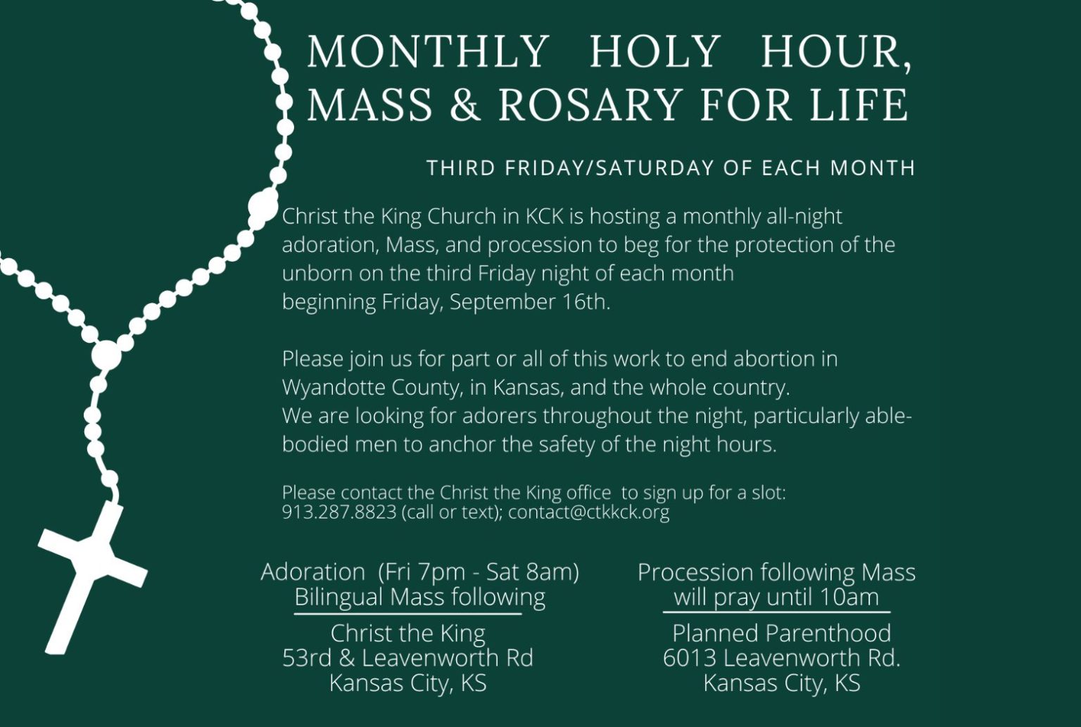 Monthly Holy Hour, Mass & Rosary for Life - KCK - Archdiocese of Kansas ...